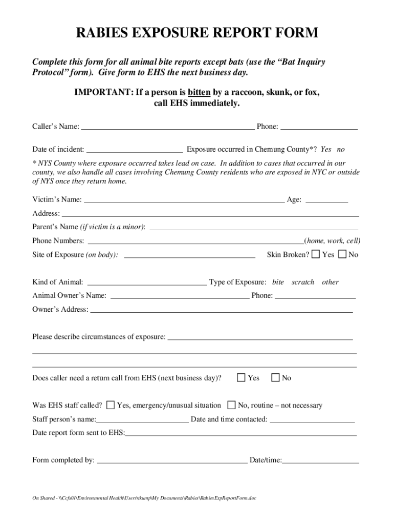 Fillable Online RABIES EXPOSURE REPORT FORM Fax Email Print - pdfFiller