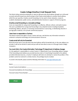 Fillable Online Cuesta Emeritus Email Request Form Fax Email Print ...