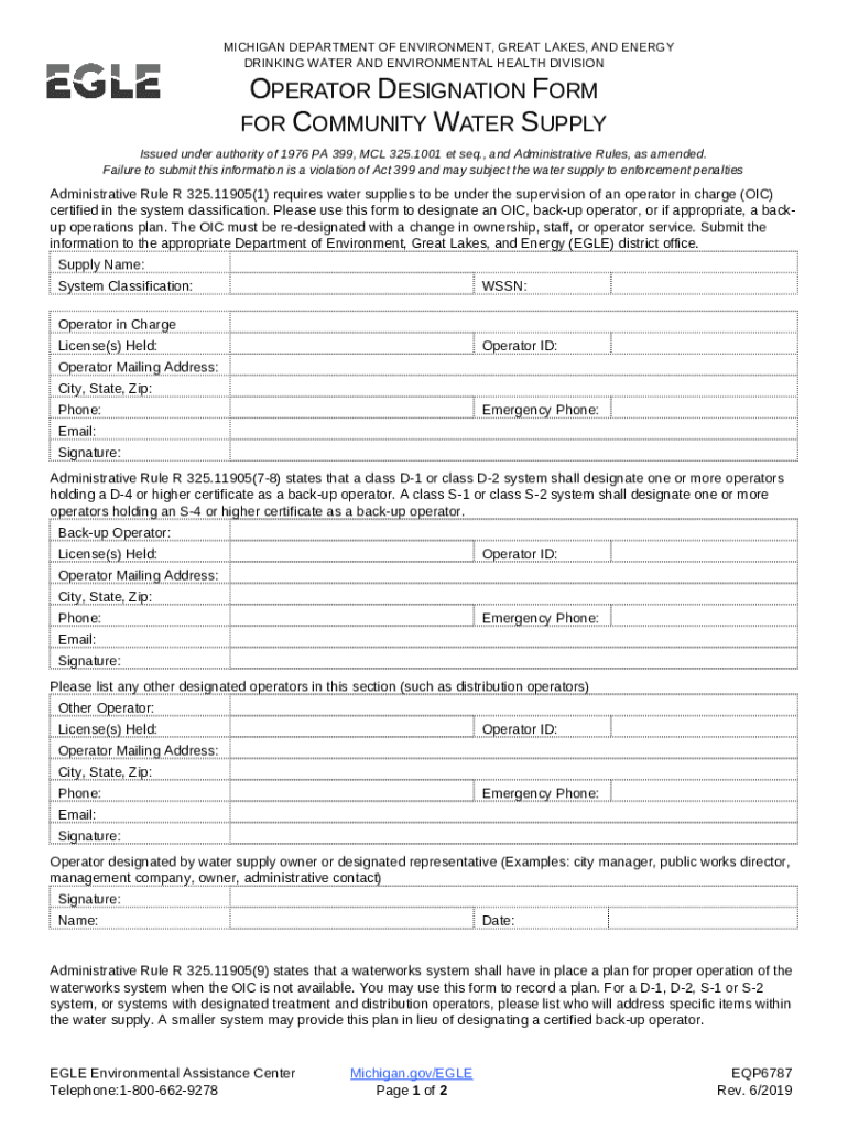 EQP6787 "Operator Designation for Community ... Doc Template | pdfFiller