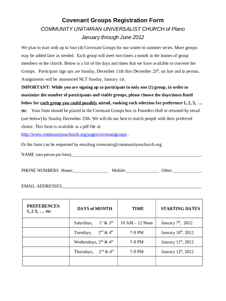 Covenant Groups Registration Doc Template | pdfFiller