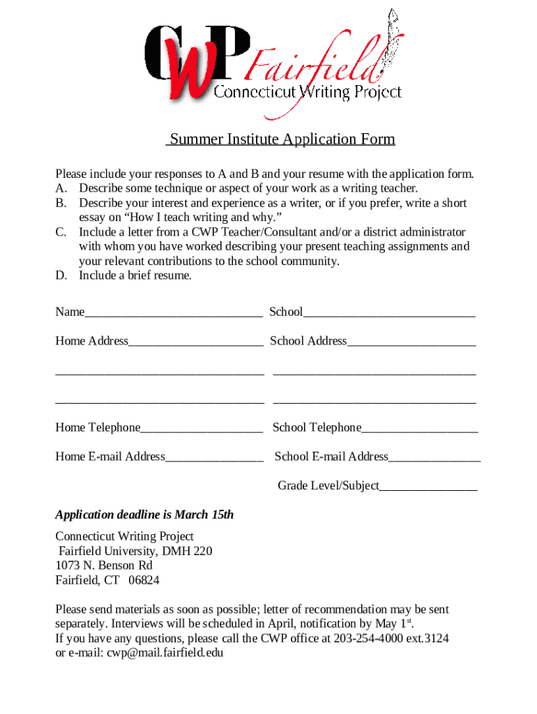 Summer Institute Application Doc Template | pdfFiller
