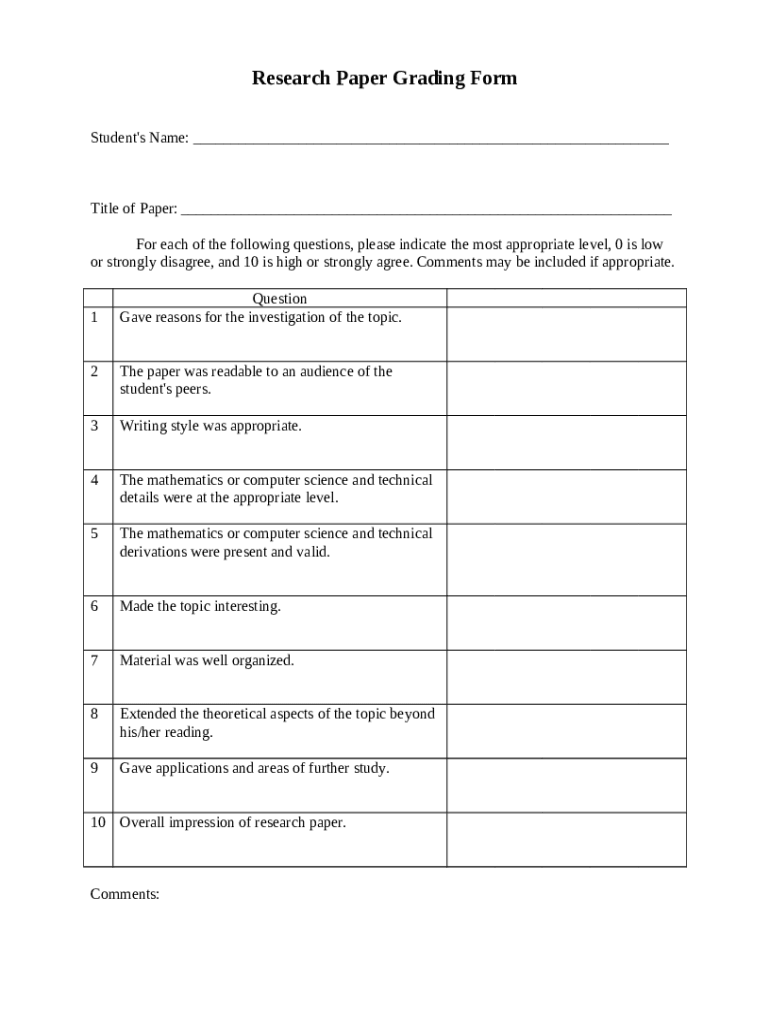 Research Paper Grading Doc Template | pdfFiller