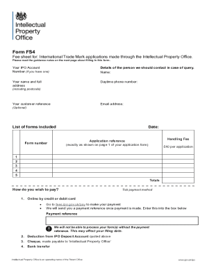 Fillable Online Form FS4 Fee sheet for: International Trade Mark ... Fax Email Print - pdfFiller