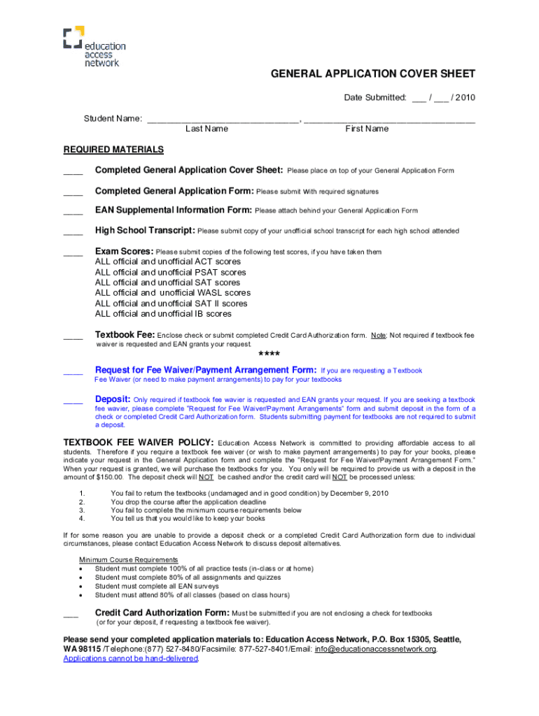 Fillable Online GENERAL APPLICATION COVER SHEET Fax Email Print - pdfFiller