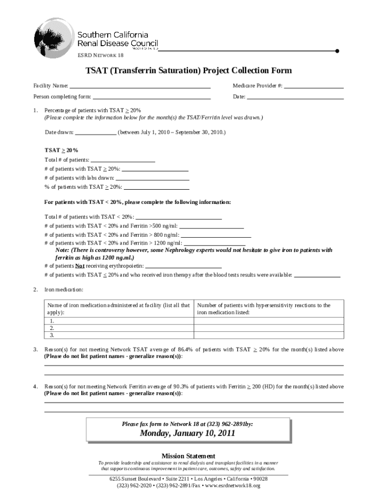 TSAT (Transferrin Saturation) Project Collection Doc Template | pdfFiller