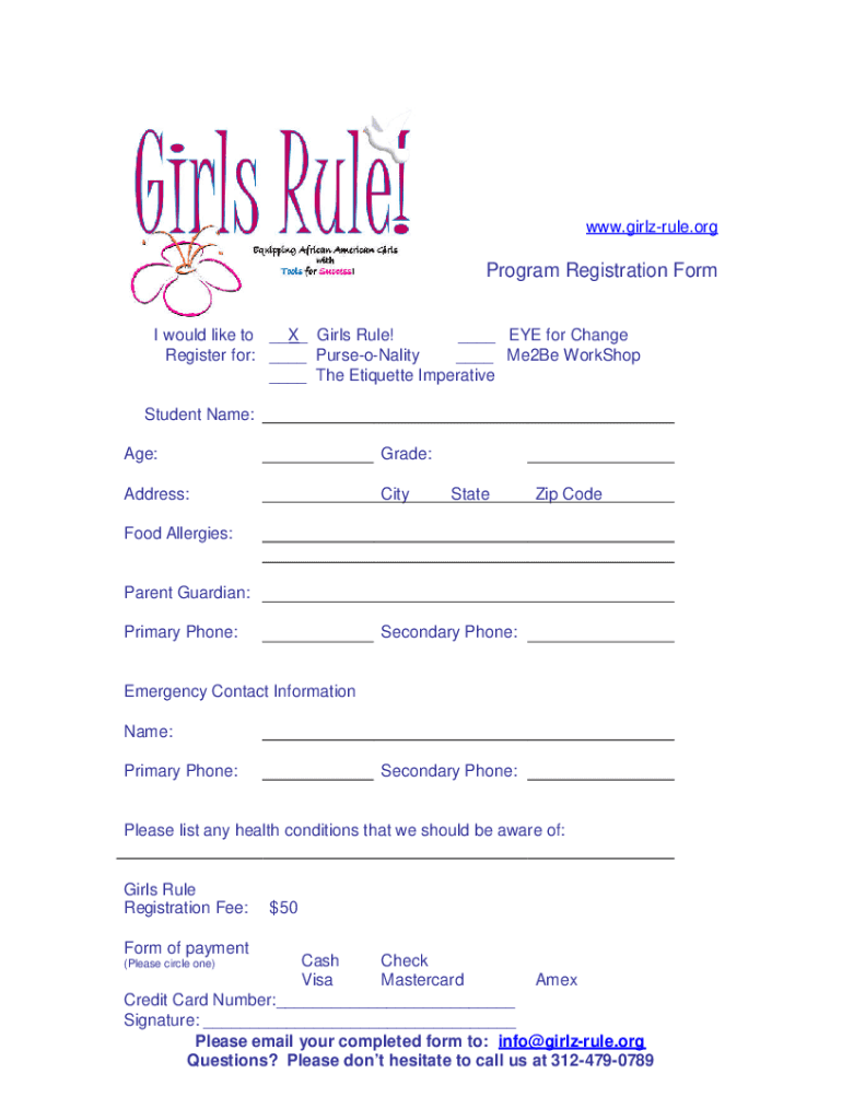 Fillable Online Girls Rule Registration Form Fax Email Print - pdfFiller