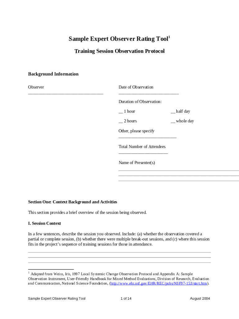 Sample Expert Observer Rating Tool1 Doc Template | pdfFiller