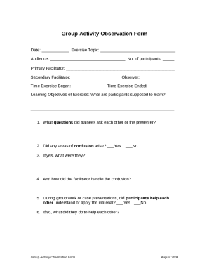 Group Activity Observation Doc Template | pdfFiller
