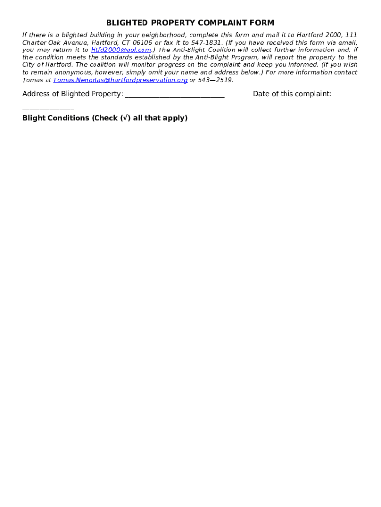 Blighted Property Complaint - HartfordInfo.org Doc Template | pdfFiller