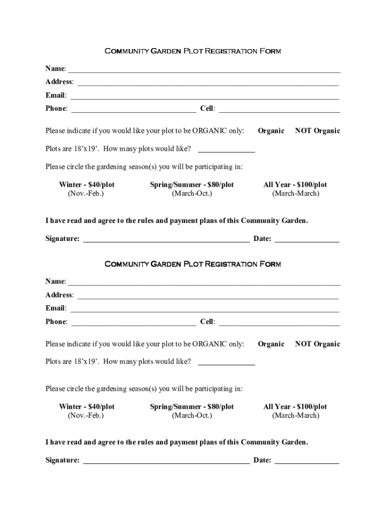 Fillable Online Community Garden Plot Registration Form Fax Email Print ...