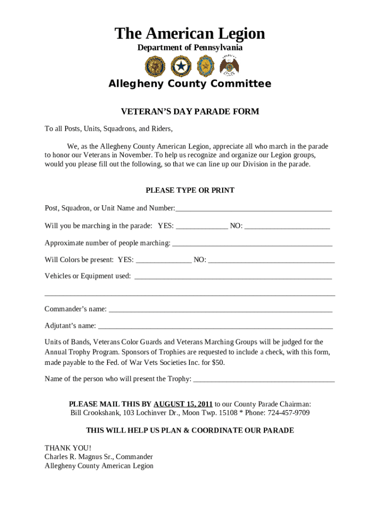 Department of PennsylvaniaThe American Legion Doc Template | pdfFiller