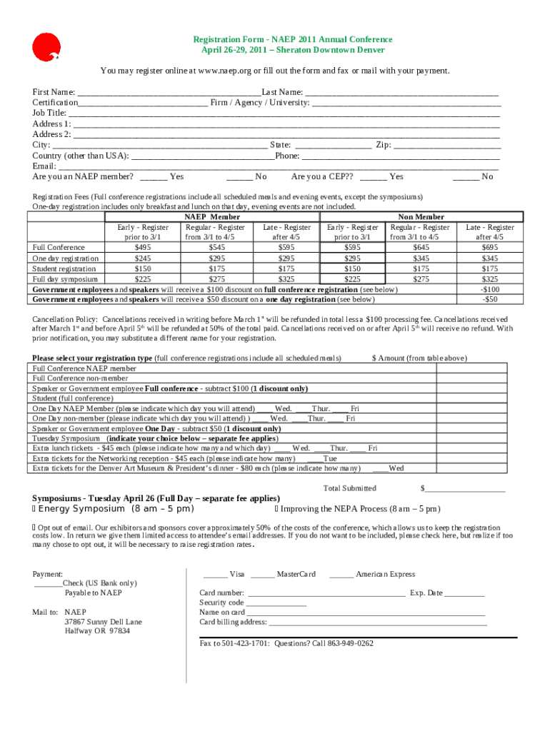 Registration for NAEP/AEP 2008 Conference Doc Template | pdfFiller