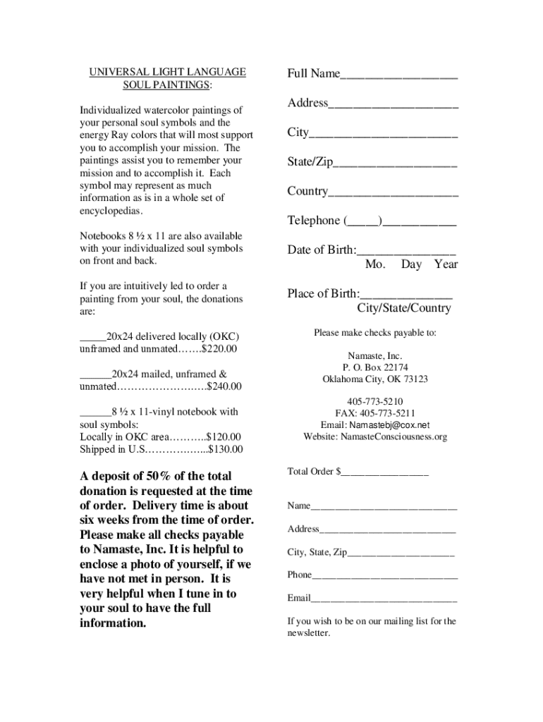 Fillable Online UNIVERSAL LIGHT LANGUAGE SOUL PAINTINGS Fax Email Print ...