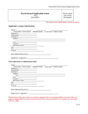 JNS Travel Award application, Guidelines and Application Travel Awards Doc Template | pdfFiller