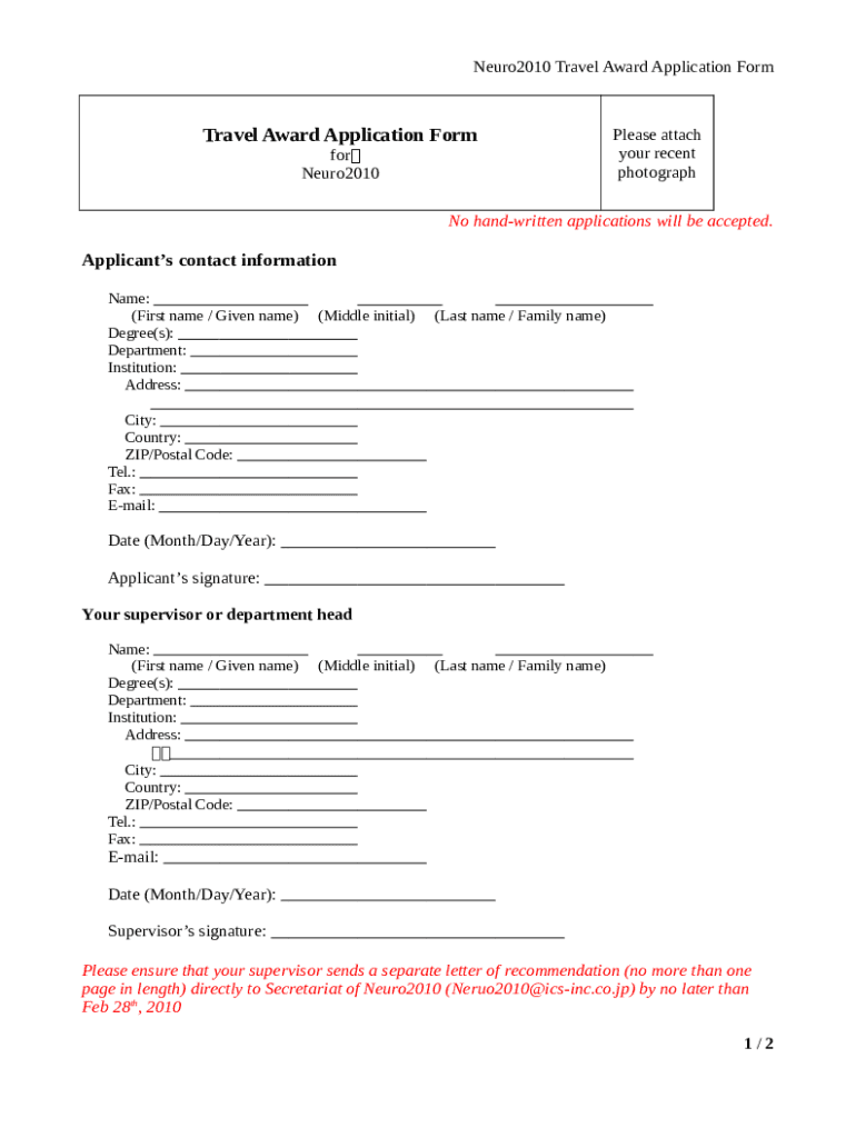 JNS Travel Award application, Guidelines and Application Travel Awards Doc Template | pdfFiller