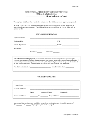 Fillable Online 1 of 3 INSTRUCTIONAL APPOINTMENT AUTHORIZATION FORM ...