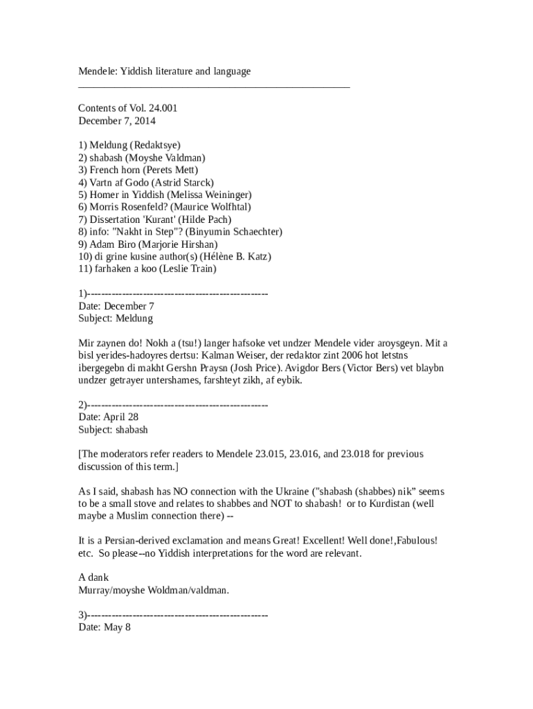 Mendele: Yiddish literature and language Doc Template | pdfFiller