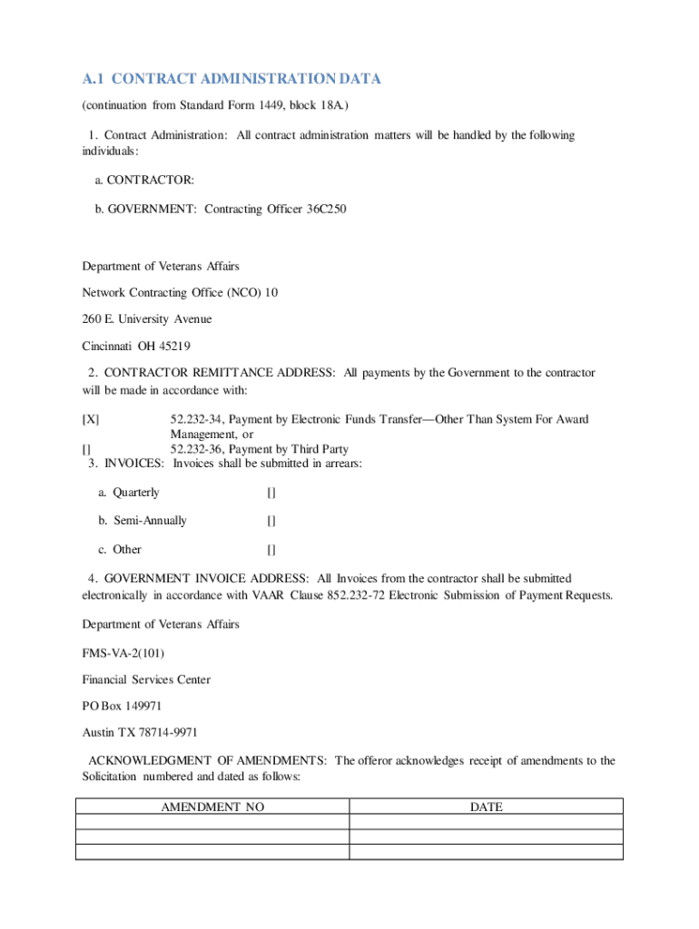 Fillable Online A.1 CONTRACT ADMINISTRATION DATA Fax Email Print ...