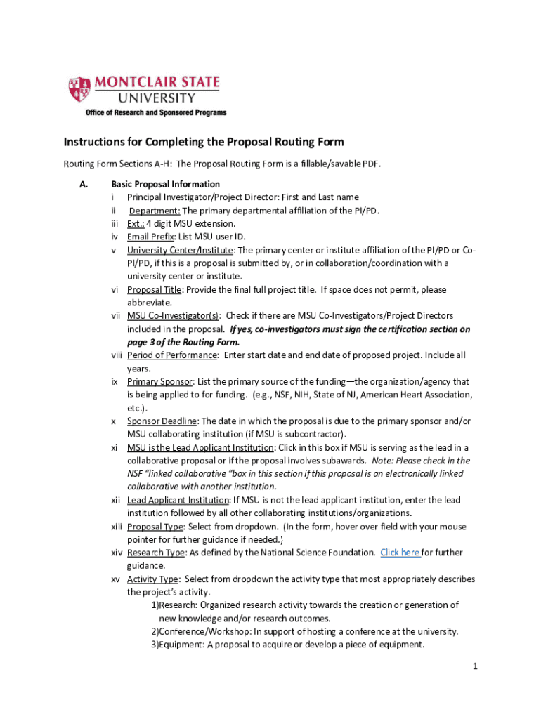 Fillable Online Instructions for Completing the Proposal Routing Form ...