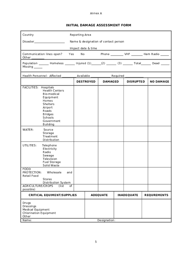 INITIAL DAMAGE ASSESSMENT Doc Template | pdfFiller