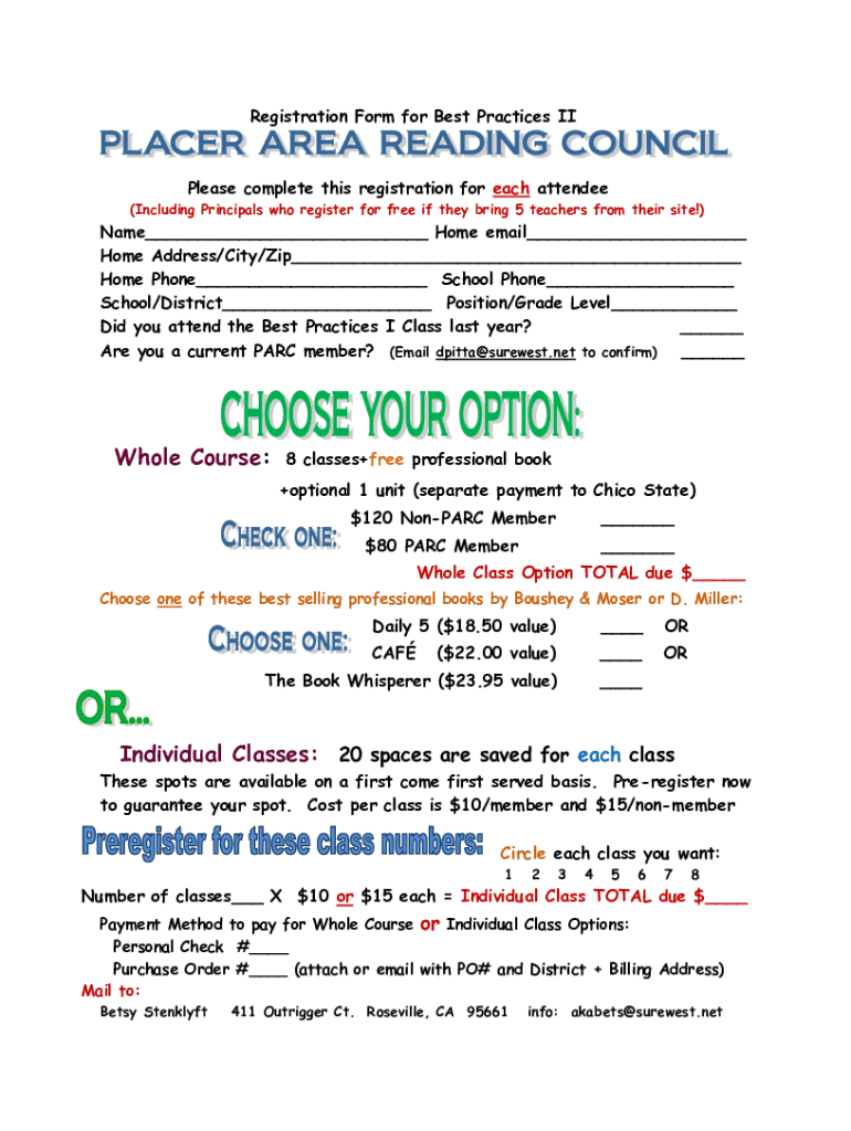 Fillable Online Registration Form for Best Practices II Fax Email Print ...