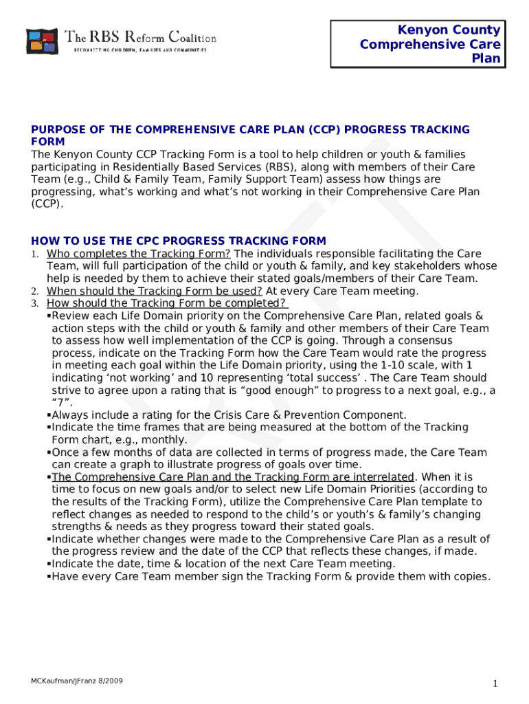 PURPOSE OF THE COMPREHENSIVE CARE PLAN (CCP) PROGRESS TRACKING Doc ...