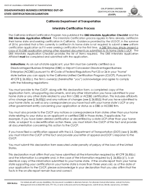 Fillable Online dot ca DISADVANTAGED BUSINESS ENTERPRISE OUT-OFSTATE CERTIFICATION DECLARATION ...