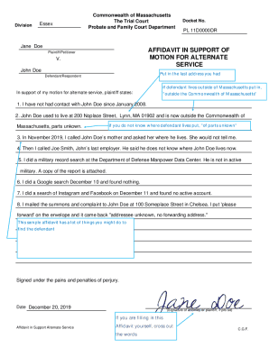 Fillable Online Motion for Alternate Service by Publication and Mailing ...