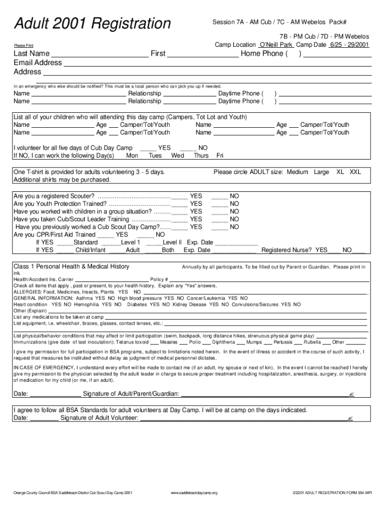 Fillable Online Adult Registration Form 004.PDF Fax Email Print - pdfFiller