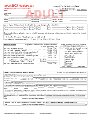 Fillable Online Adult Registration Form 2003 v3 Fax Email Print - pdfFiller