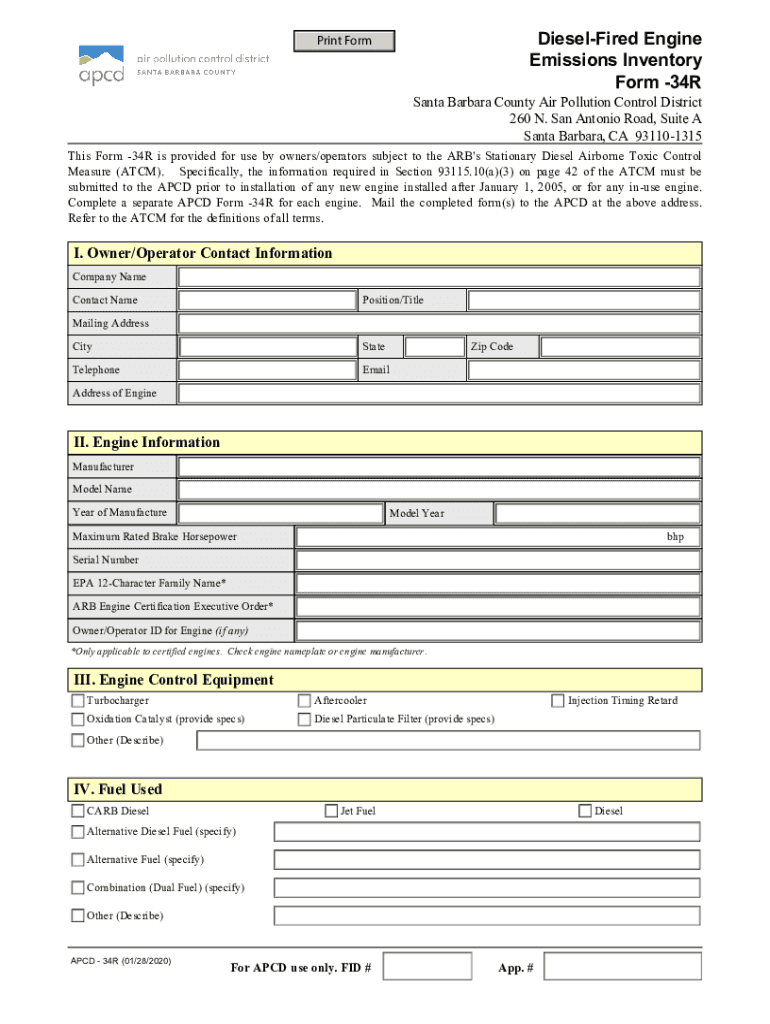 Fillable Online APCD Form - 34R. DICE Emissions Inventory Form Fax ...