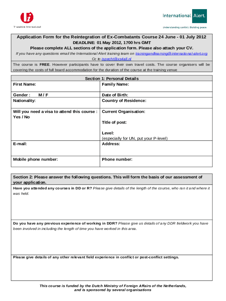 Application for the Reintegration of Ex-Combatants Course 24 June - 01 ...