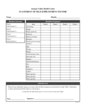 Fillable Online Self Employed Income Worksheet - Fill Out and Sign ...