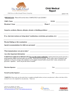 Fillable Online Child Medical Form.doc Fax Email Print - pdfFiller