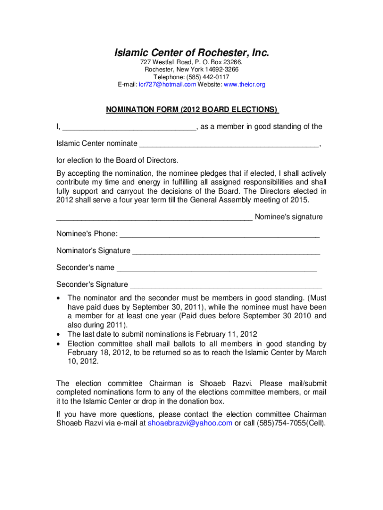 Fillable Online ICR Nomination form.DOC Fax Email Print - pdfFiller