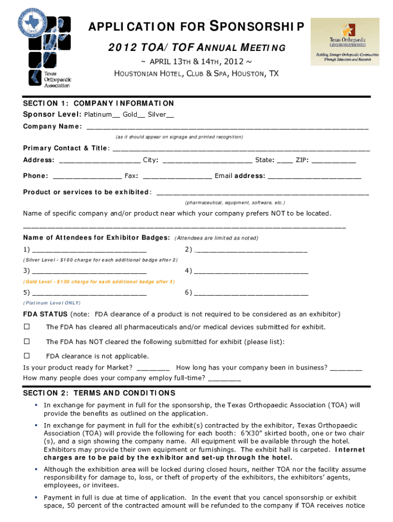 Fillable Online FREE 13+ Sample Sponsorship Application Forms in PDF MS ...