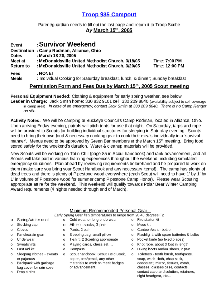 Parent/guardian needs to fill out the last page and return it to Troop ...