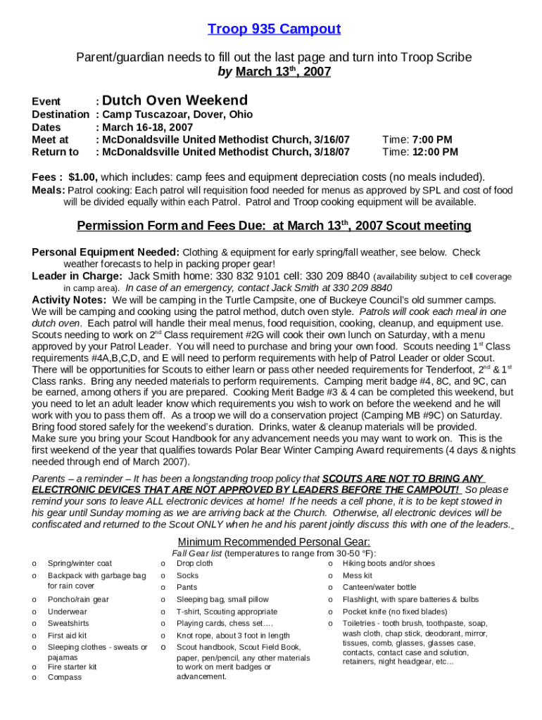 Parent/guardian needs to fill out the last page and turn into Troop ...