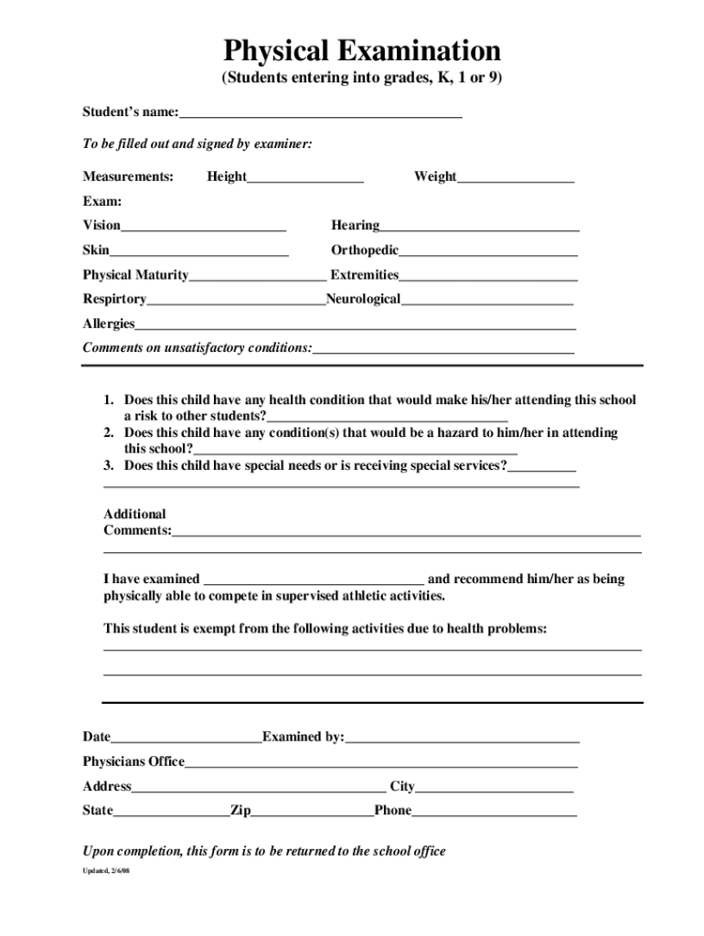Fillable Online Pa State School Physical Form Health Fax Email Print ...