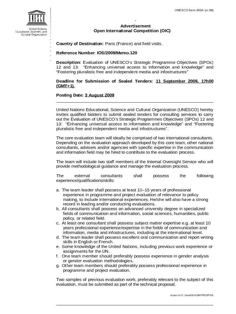 UNESCO 801A. Procurement Notice/Advertisement - OPen International Competition (OIC) - portal ...