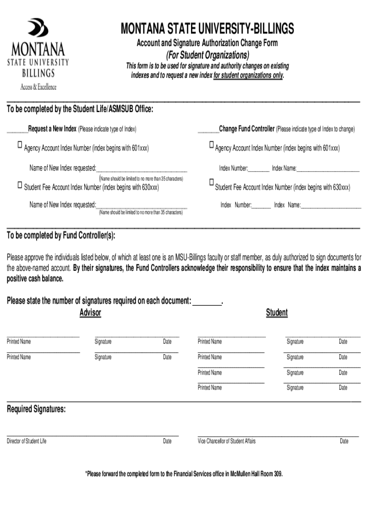 Fillable Online Account and Signature Authorization Change Form (For ...