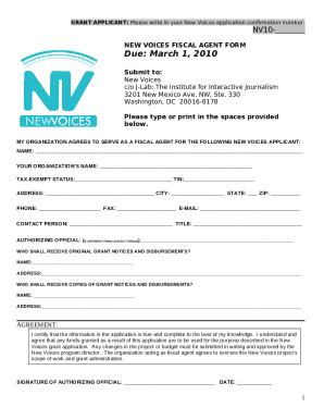 NEW VOICES FISCAL AGENT Doc Template | pdfFiller