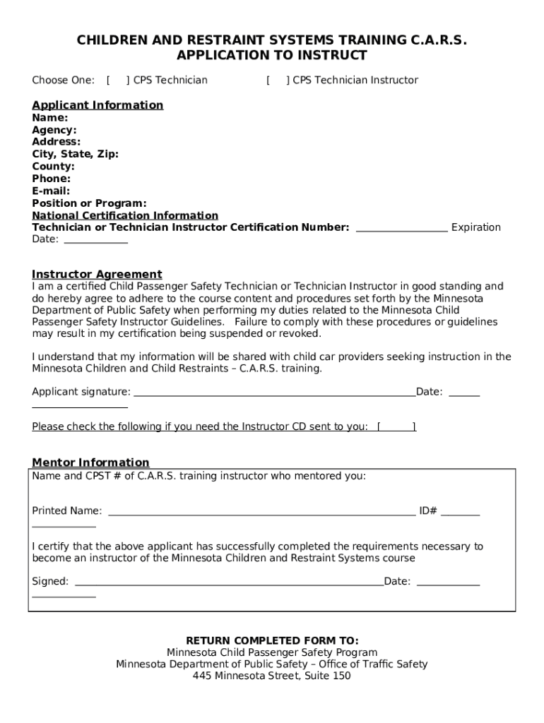 application to instruct - Minnesota - dps mn Doc Template | pdfFiller