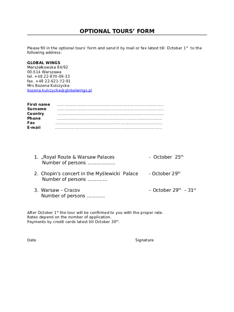 OPTIONAL TOURS Doc Template | pdfFiller