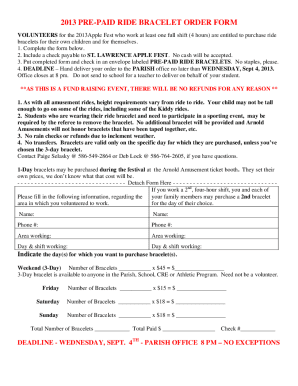Fillable Online 2013 Ride Bracelet Order Form - Standard Pricing Fax ...