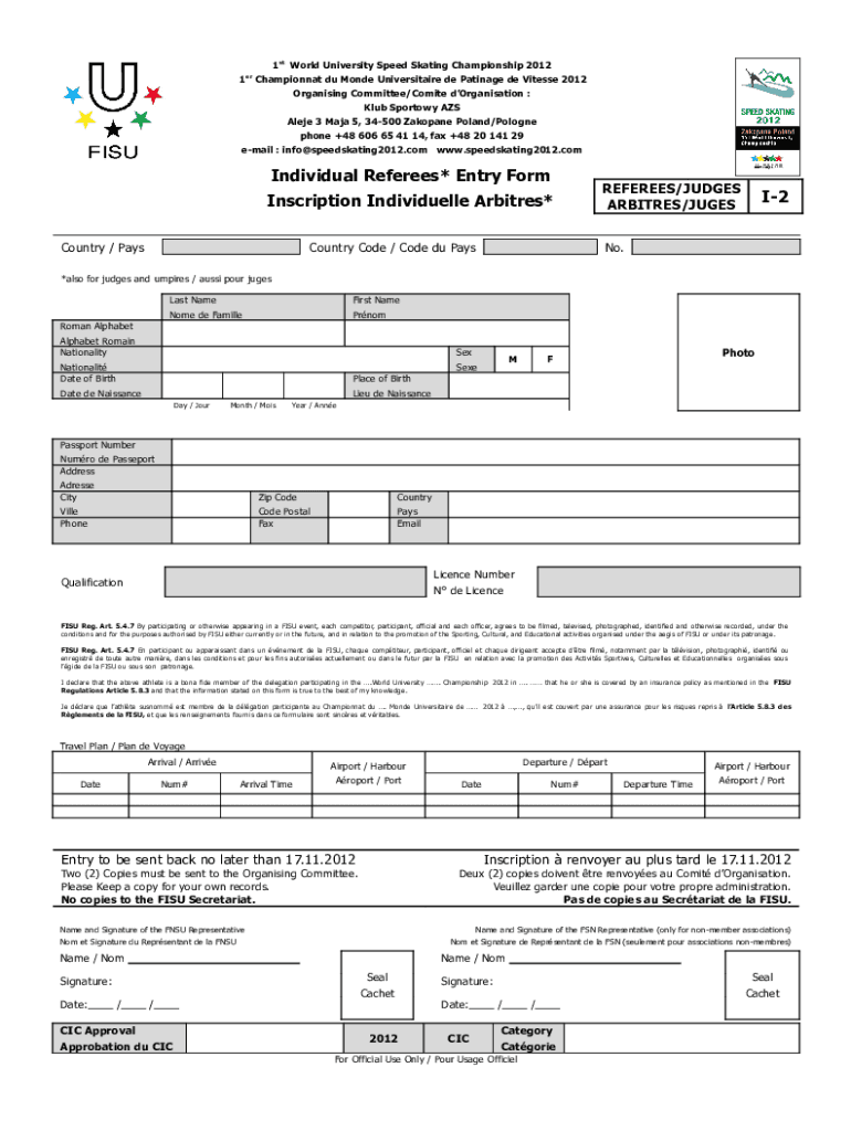 Fillable Online ISU World Cup Speed Skating Archives - International ... Fax Email Print - pdfFiller