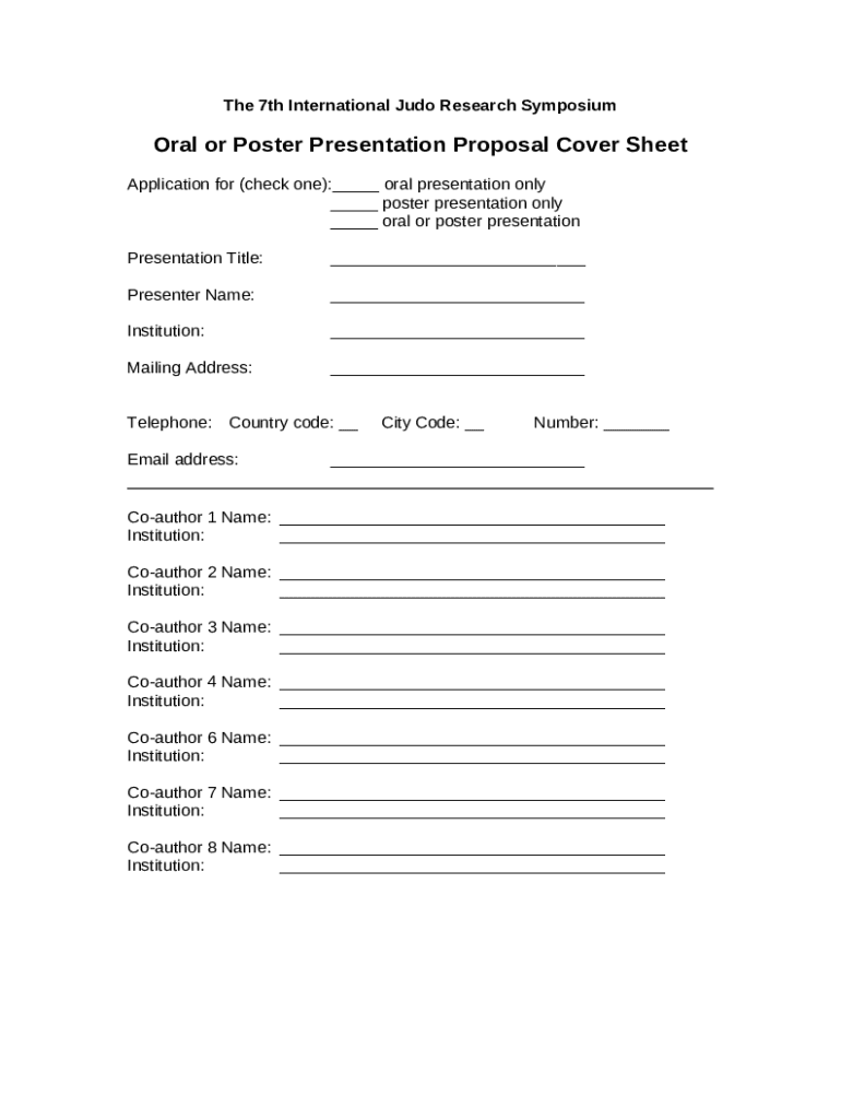 Oral or Poster Presentation Proposal Cover Sheet Doc Template | pdfFiller