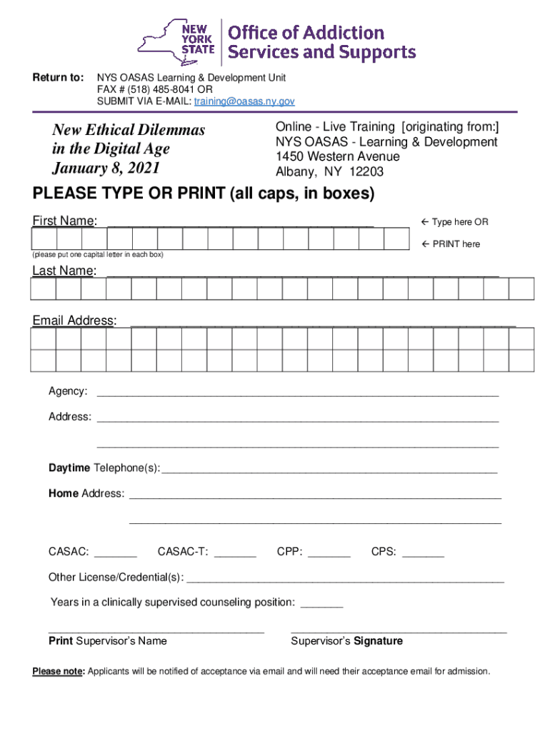 Fillable Online oasas ny Examination form and Submission of Admission ...