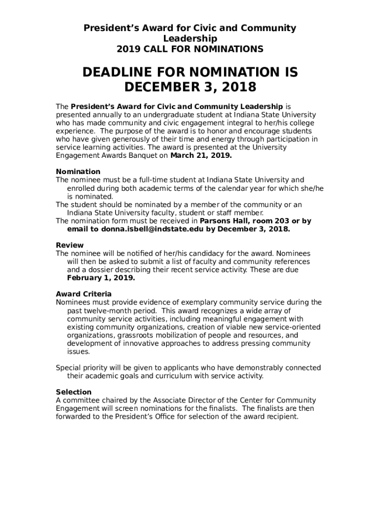 Presidents Award for Civic and Community Doc Template | pdfFiller