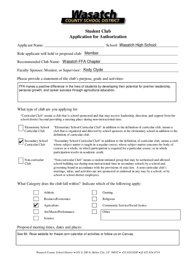 Fillable Online WHS Student Club Application for Authorization.doc Fax ...